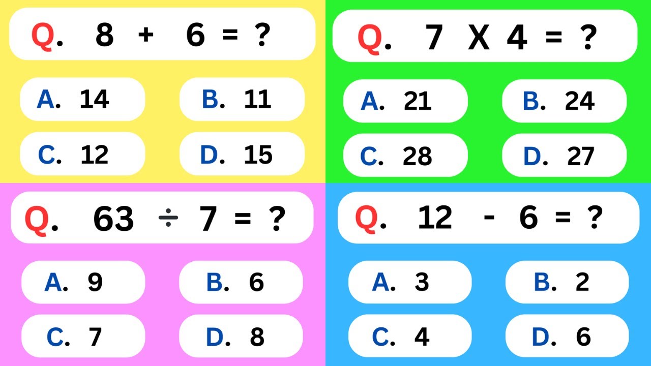 Addition,Subtraction,Multiplication & Division Quiz 4|Maths Quiz For ...