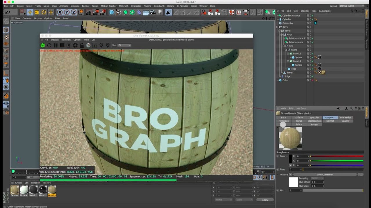 Brograph Tutorial 045 - Build a Barrel in C4D. Texture in Octane. - YouTube