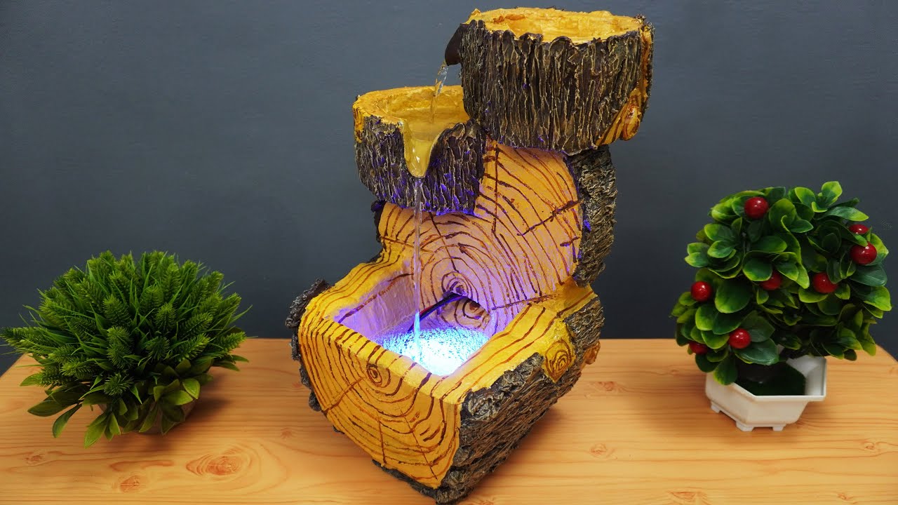 DIY Concrete Tree Log Waterfall Fountain | Faux Bois Tutorial | Fake ...