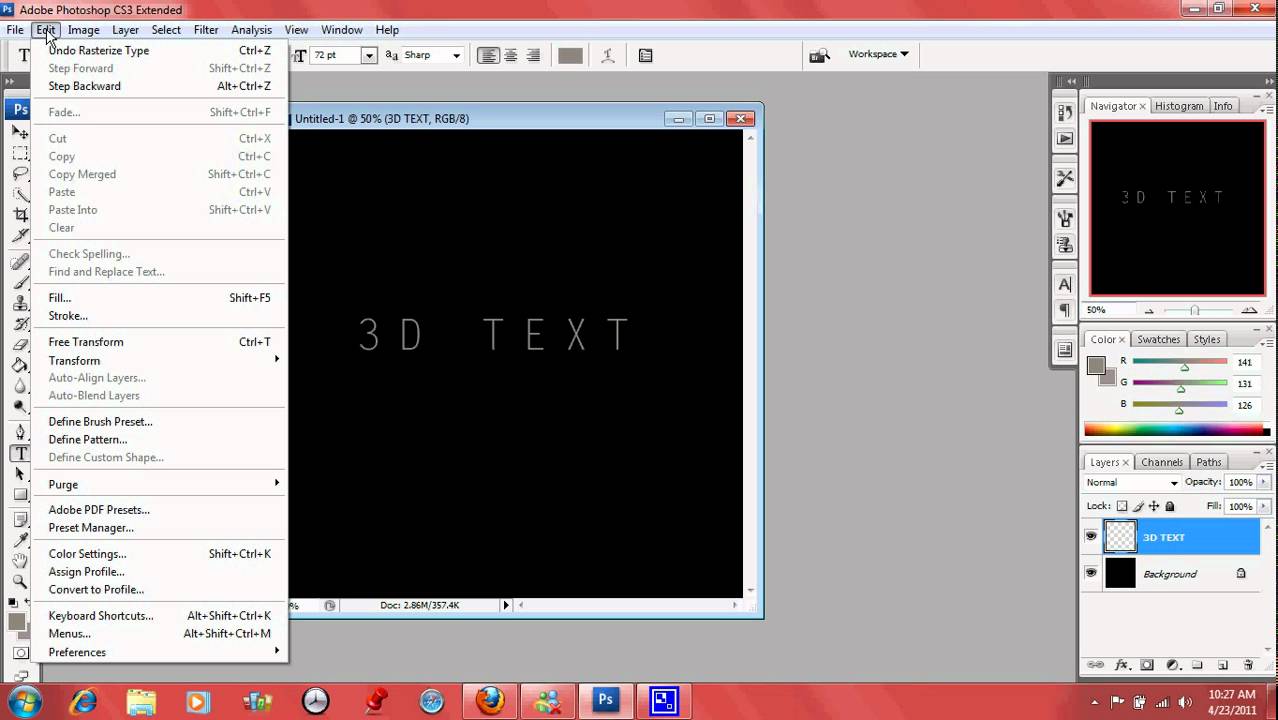 photoshop 3d text totorial - YouTube