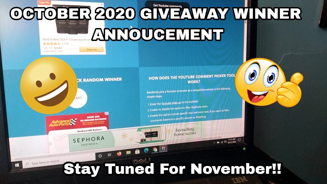 October 2020 Giveaway Winner Announcement (Stay Tuned For November's ...