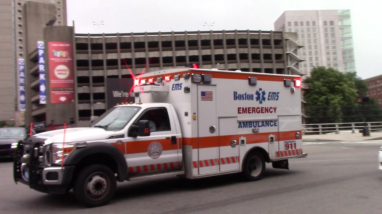BOSTON EMS AMBULANCE P16 RESPONDING in heavy traffic - YouTube