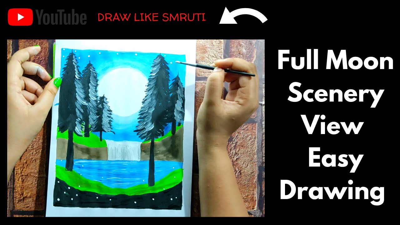 Full Moon Scenery View Easy Drawing Step By Step | Draw Like Smruti | # ...