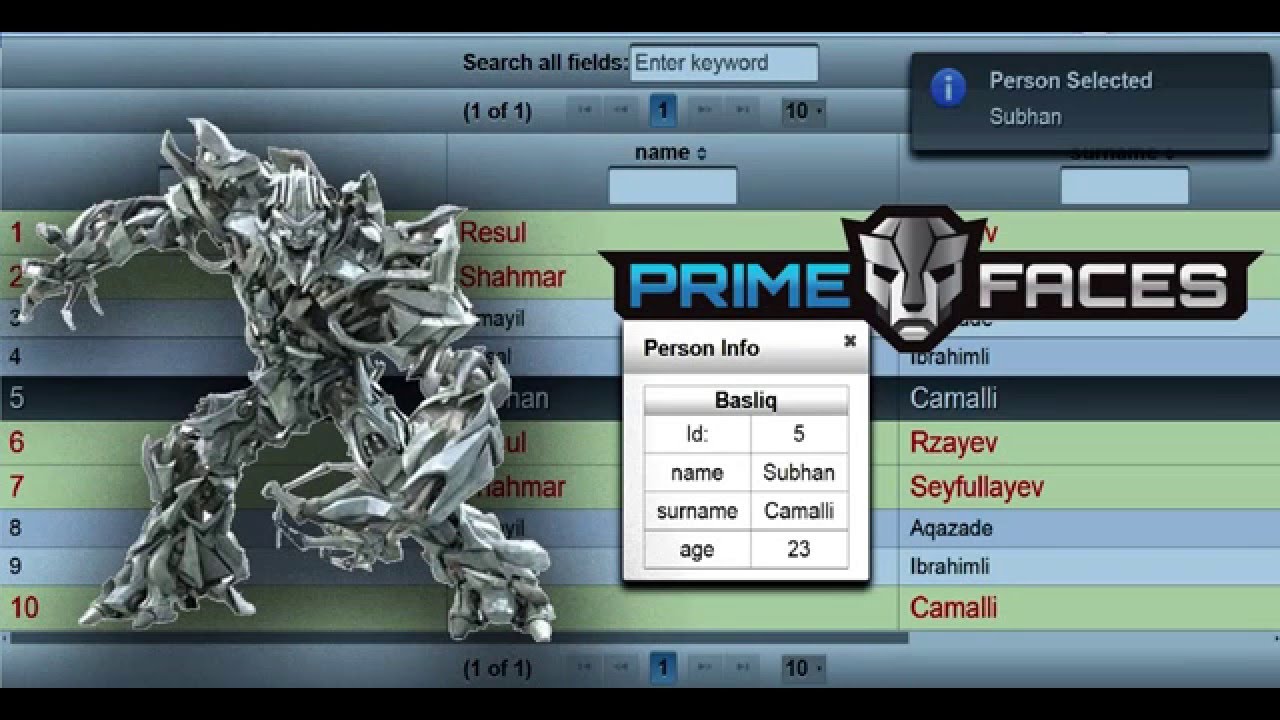 Jsf Primefaces Table Filter Resize Style Sort Pagination Info Dialog Youtube