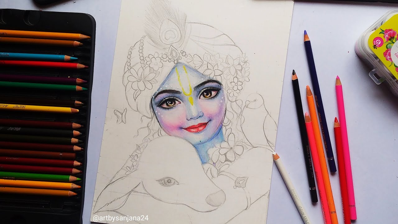 Lord krishan drawing, how to draw krishan , with pencil color #drawing ...