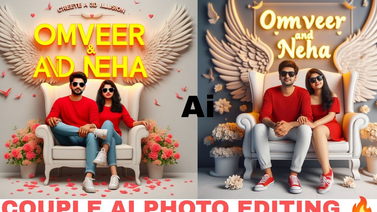 3D ai couple photo editing kese kare || photo editing couple chair ...