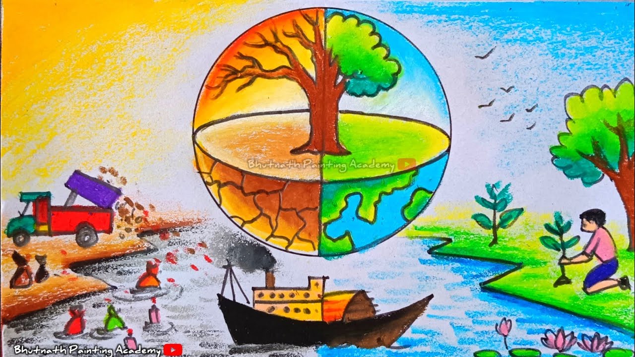 earth day drawing easy and beautiful||how to draw environment Day oil ...
