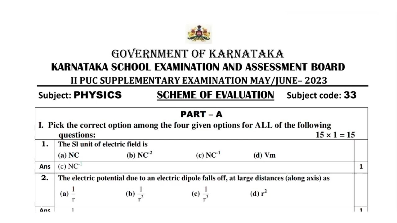 2nd PUC Supplementary Physics Key Answers 2023 released by PUE Board ...