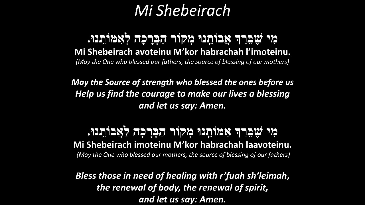 Mi Shebeirach prayer for Health and Healing by Debbie Friedman with ...