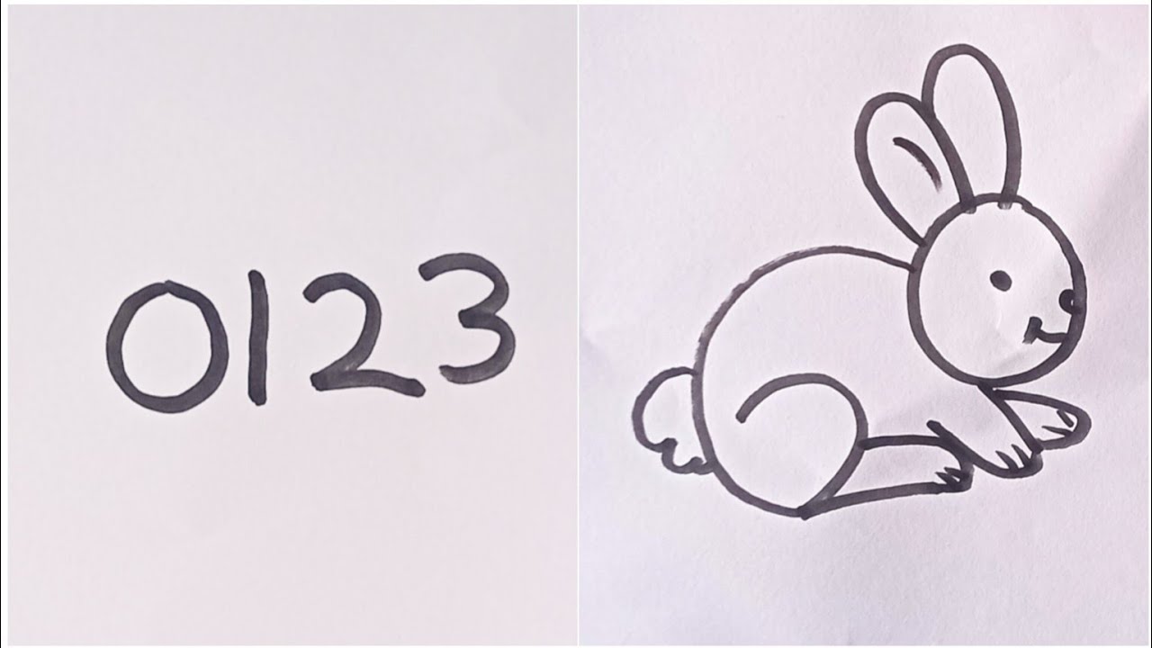 How to draw Rabbit drawing from 0123 number / Rabbit drawing easy step ...