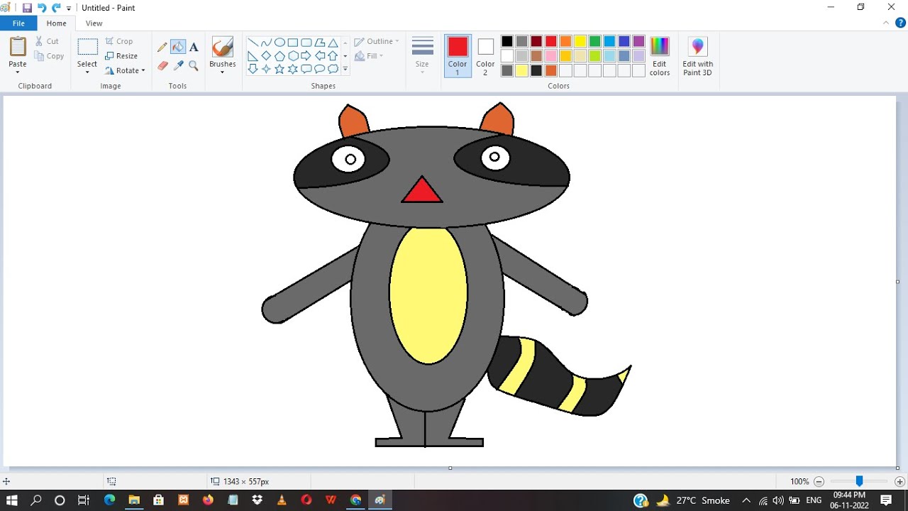 How to draw Raccoon for kids, Painting for kids, ms paint drawing kids ...