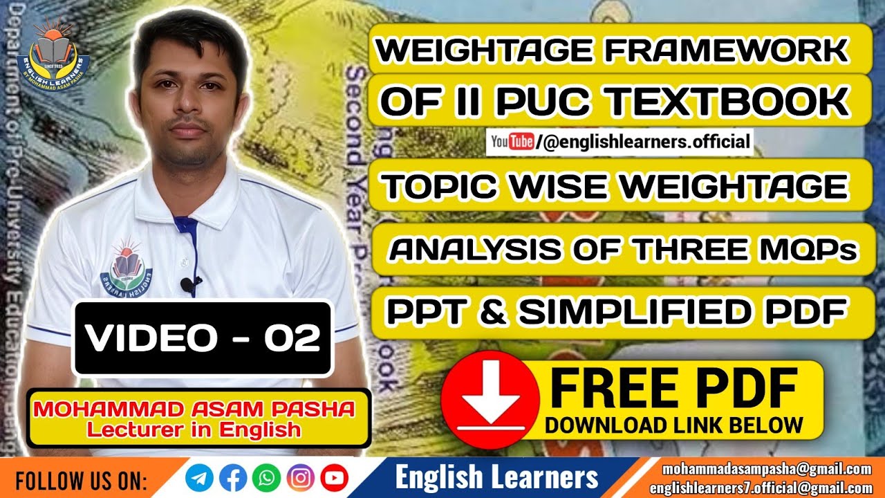 VIDEO - 02 | WEIGHTAGE FRAMEWORK OF II PUC TEXTBOOK | REVISED II PUC ...