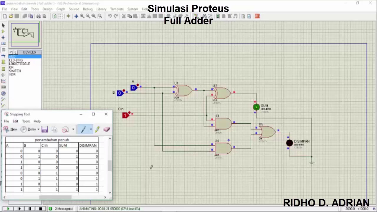 full adder (rangkaian Penjumalahan penuh) proteus - YouTube