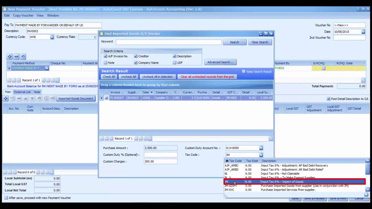Imported Goods transactions - 2/3. Pay to Freight Forwarder that clear ...