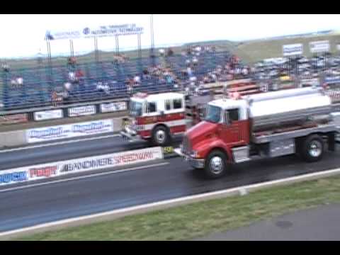 drag race fire truck vs fire water truck - YouTube