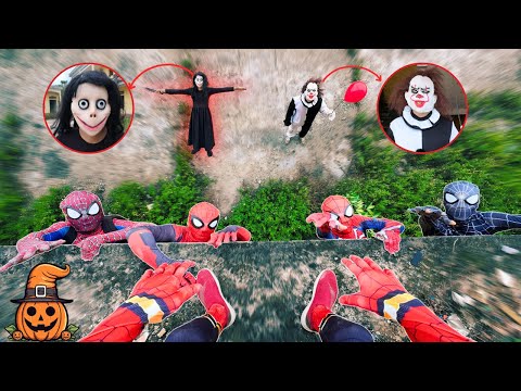 6 SPIDER-MAN Fight Serbian Dancing Lady & PENNYWISE at HALLOWEEN School ( Action POV )