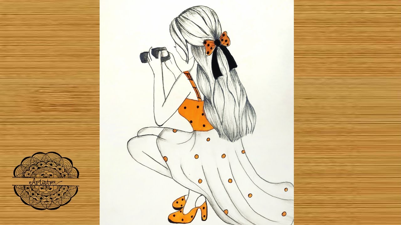 How to Draw a Girl taking photo holding camera 📷|| Photographer girl ...