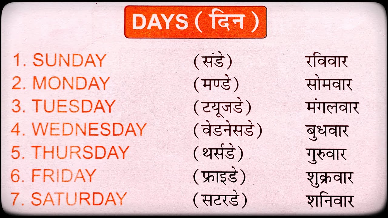 Sunday Monday | सप्ताह के 7 दिनों के नाम | Days of the week Sunday to ...