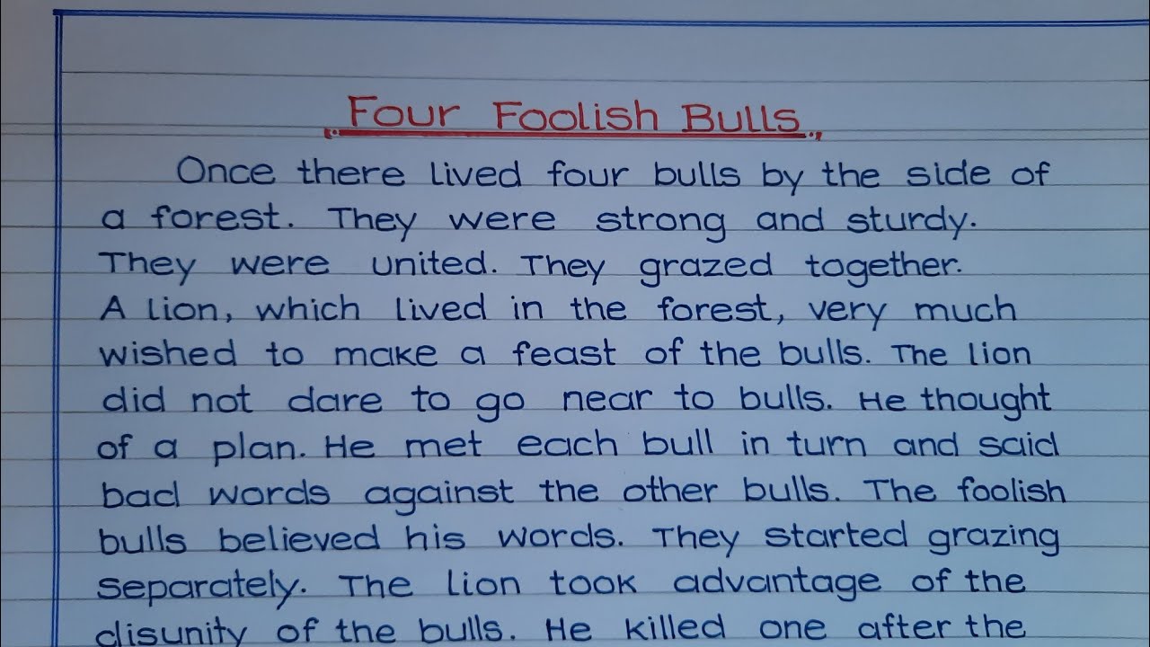 Four Foolish Bulls / English stories writing / English moral Stories ...