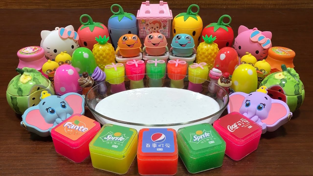 PEPSI - COCA - FANTA - Mixing RandomThings Into GLOSSY Slime ...