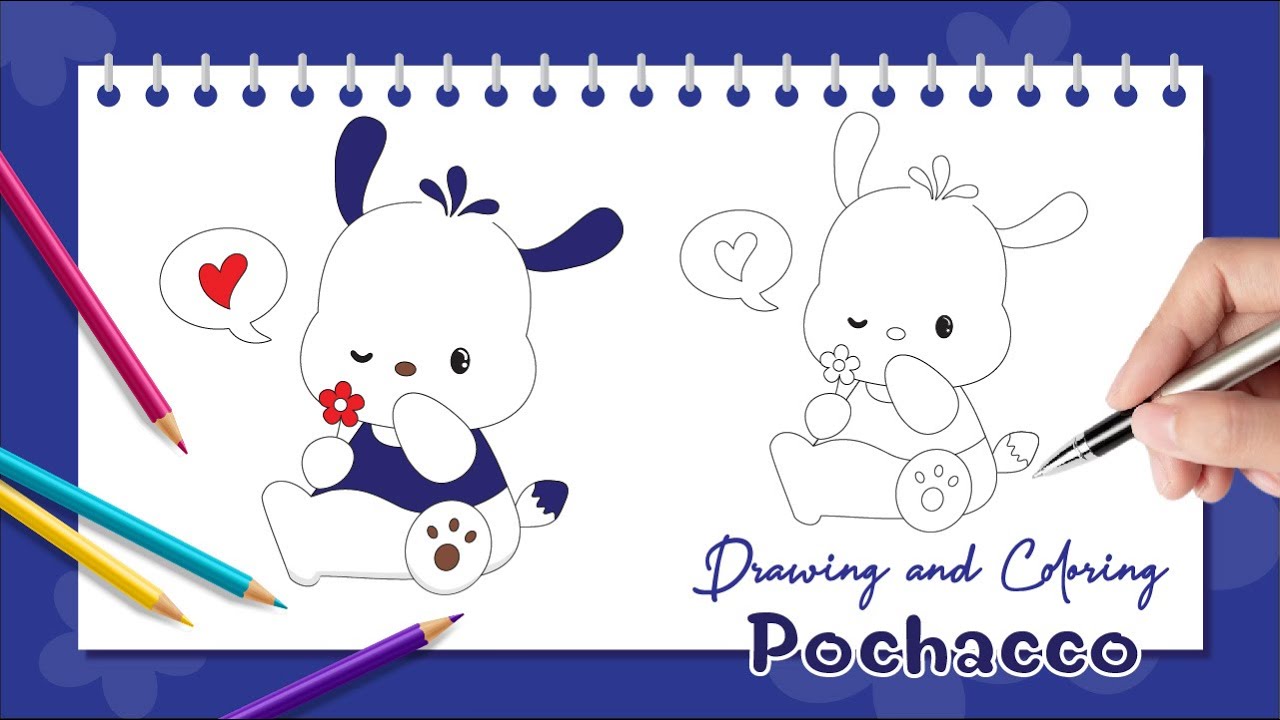 How to Draw Cute Pochacco is in Love, Sanrio Character draw and color ...
