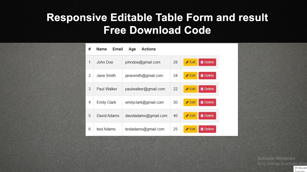 How To Create Admin Dashboard Edit Delete and Update Form Using HTML5 CSS and jQuery | Editable ...