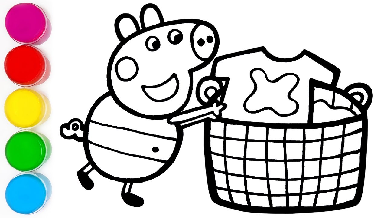Peppa Pig and Dirty Laundry Basket | Coloring and Drawing for Kids and ...