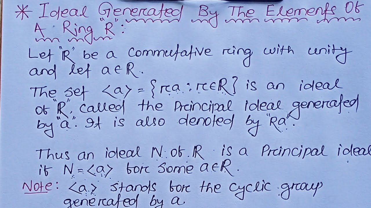 Ring Theory || Ideal Generated By The Elements Of A Ring "R ...
