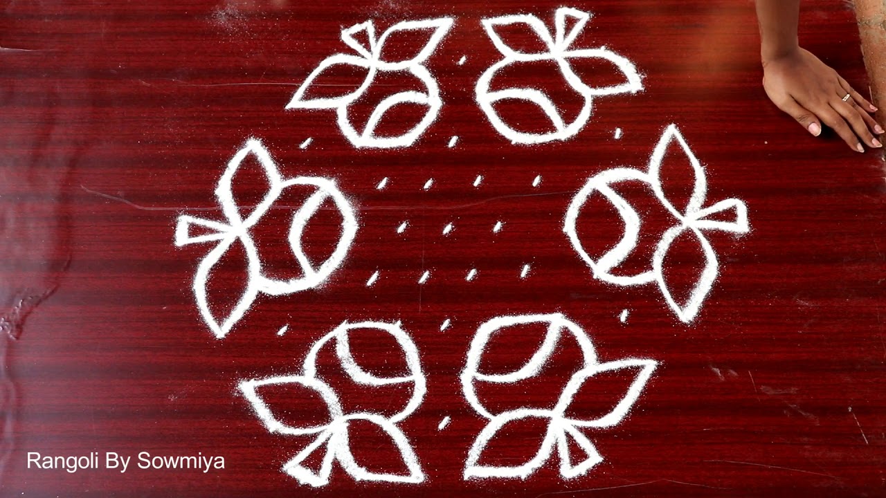simple rose flower kolam designs with dots | 6-11 interlace dot flower ...