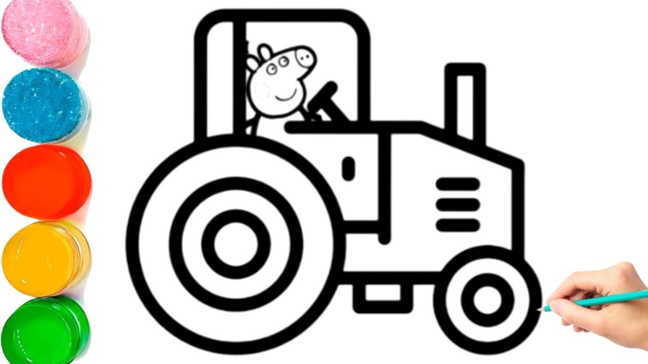 How to draw Peppa pig with tractor drawing painting and colouring for ...