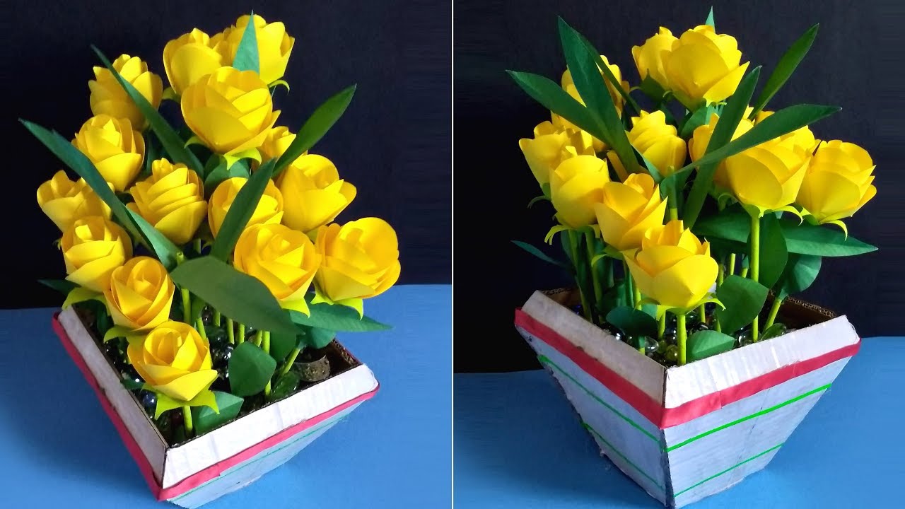 Easy... Paper Flower Pot || DIY Room Decoration 2019 - YouTube