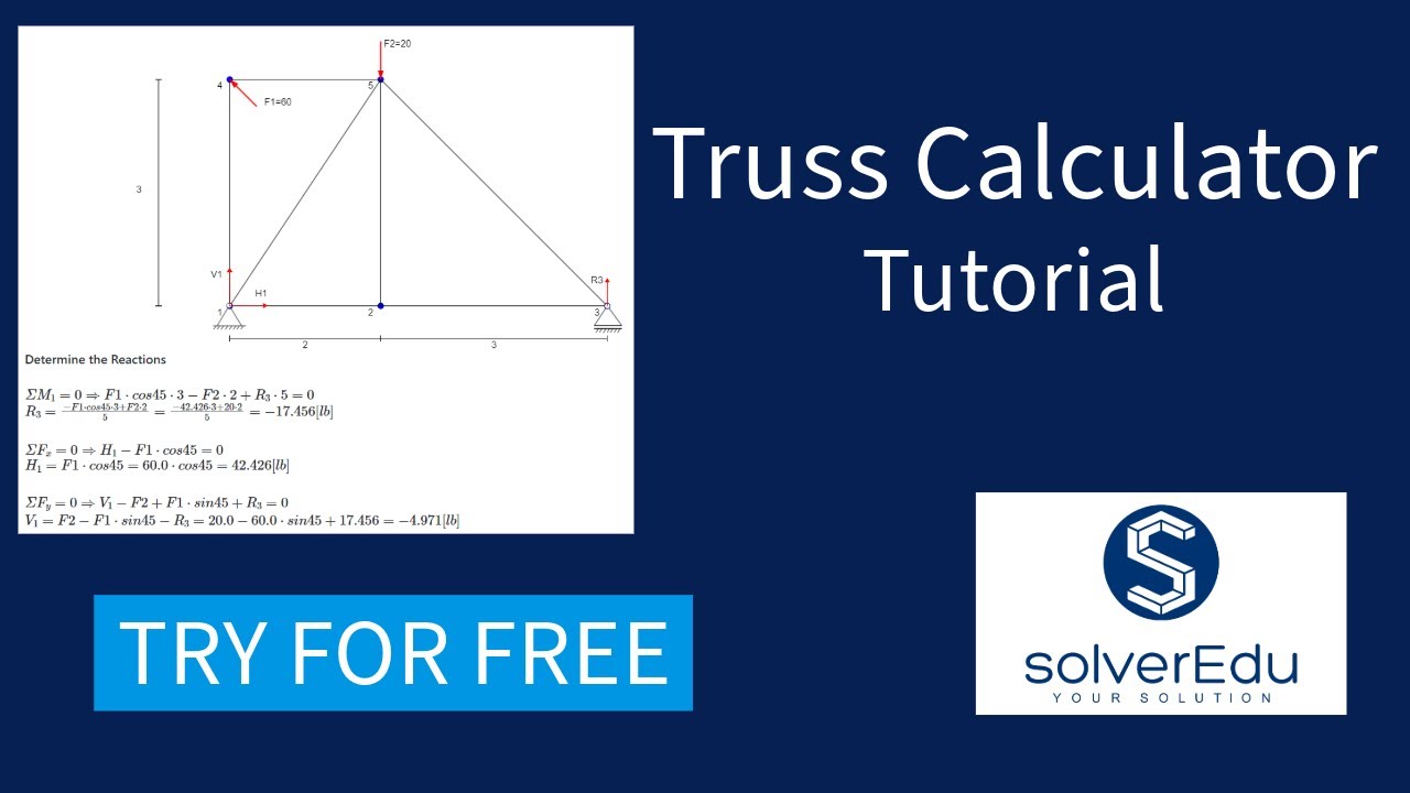 Truss Calculator - Tutorial - Reaction forces, normal forces in members ...