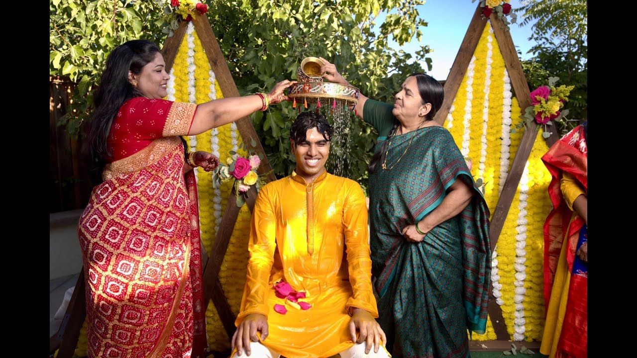 Haldi Highlights of Medha's Half Saree and Dhanush's Dhoti Ceremony ...