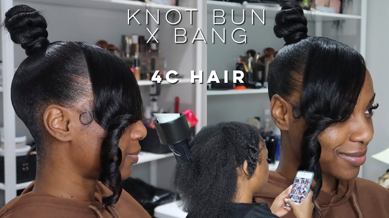 How To: Top Knot Bun with Side Bang on 4C Natural Hair!| Super Sleek ...