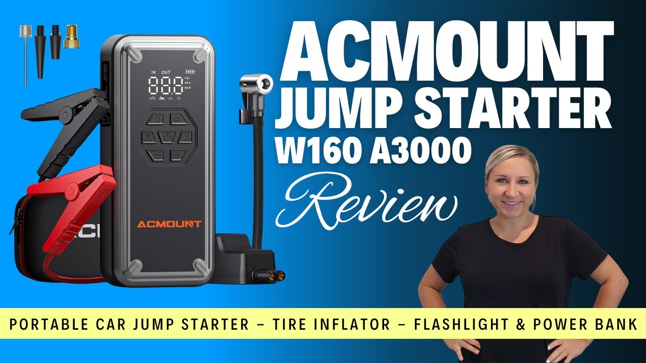 Acmount Car Jump Starter W160 A3000 + Tire Inflator Power Bank Review ...