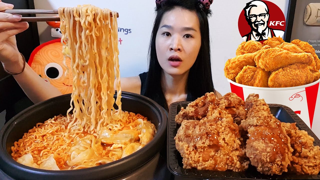 Spicy Fire Noodles & Dumplings Hotpot! KFC Extra Crispy Orange Fried ...