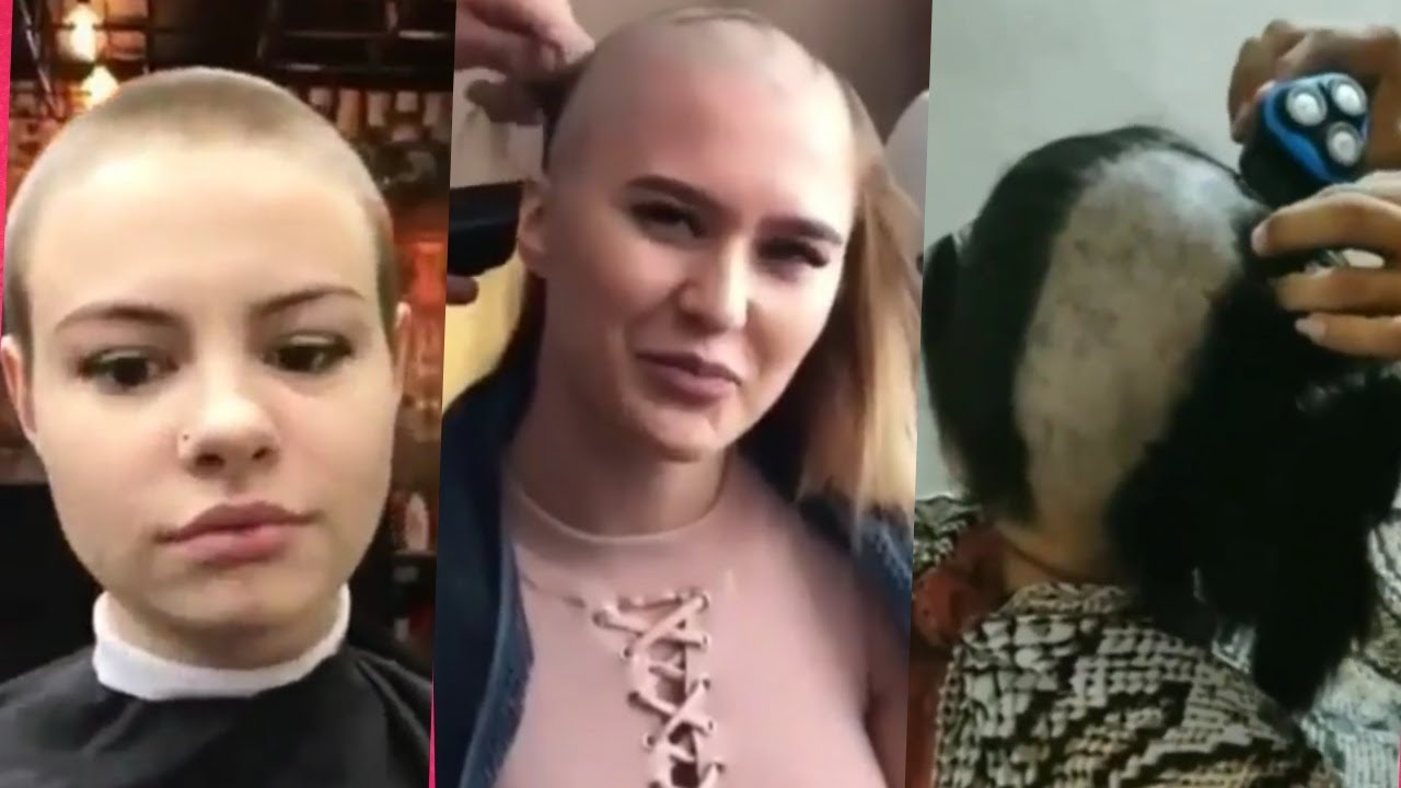 New girl headshave /Shaved with Razor/ Amazing baldheaded girl - YouTube