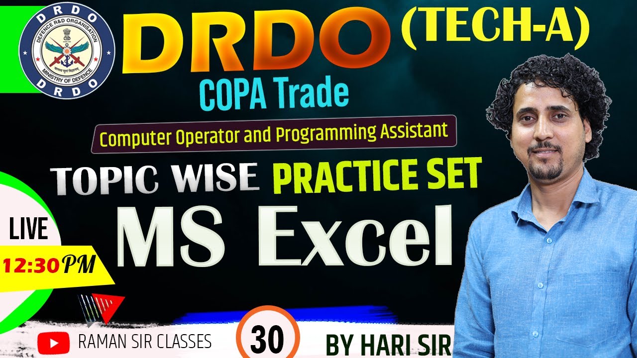 30 | MS Excel Computer Class | DRDO (TECH-A) COPA Trade TIER-1 | BY ...