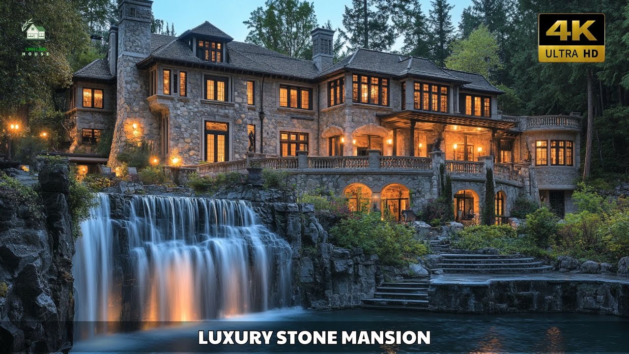 Luxury Stone Mansion Tour: Cascading Waterfalls, Serene Pool & Stunning ...