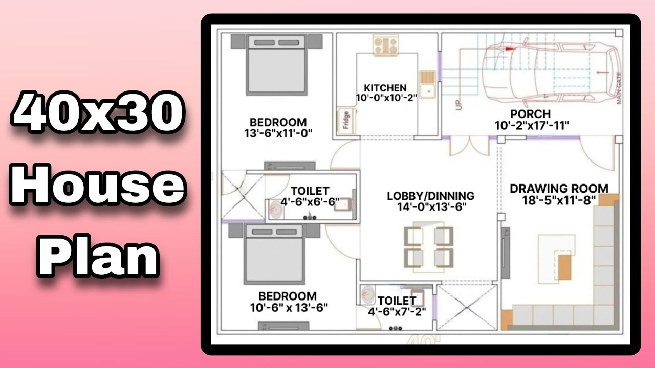 40 x 30 House Plan, 30 by 40 Home Plan, 2bhk House plan, 1200 sqft home ...