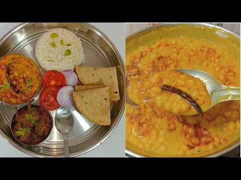 My husband lunch thali recipe - Bondi kadhi,brava began, rice and roti ...