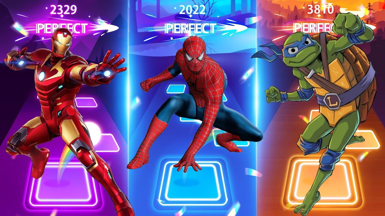 Tiles hop Epic Trio Battle Sprunki Iron man vs Spiderman vs Leonardo ...