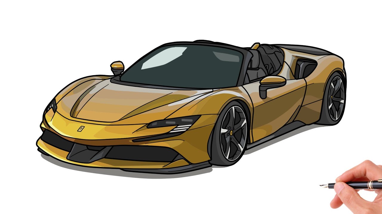 How to draw a FERRARI SF90 SPIDER / drawing Ferrari sports car step by ...