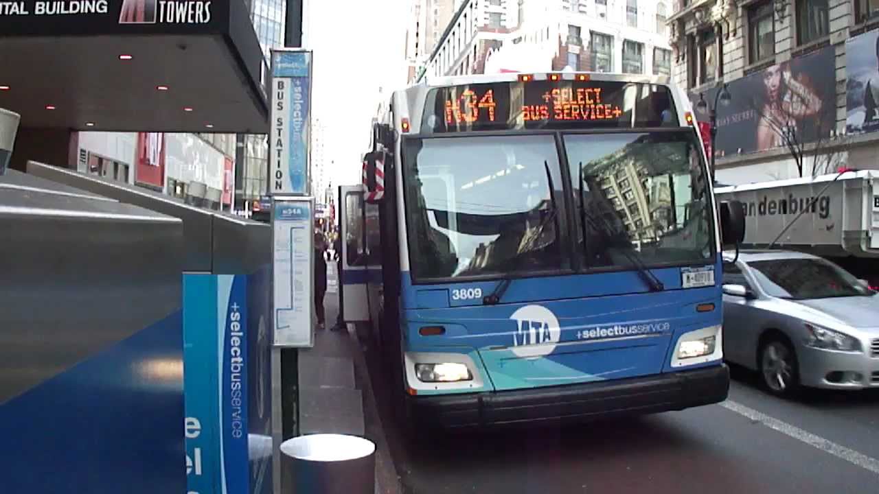 MTA Regional Bus Orion VII HEV #3809 M34 +Select departing Broadway ...