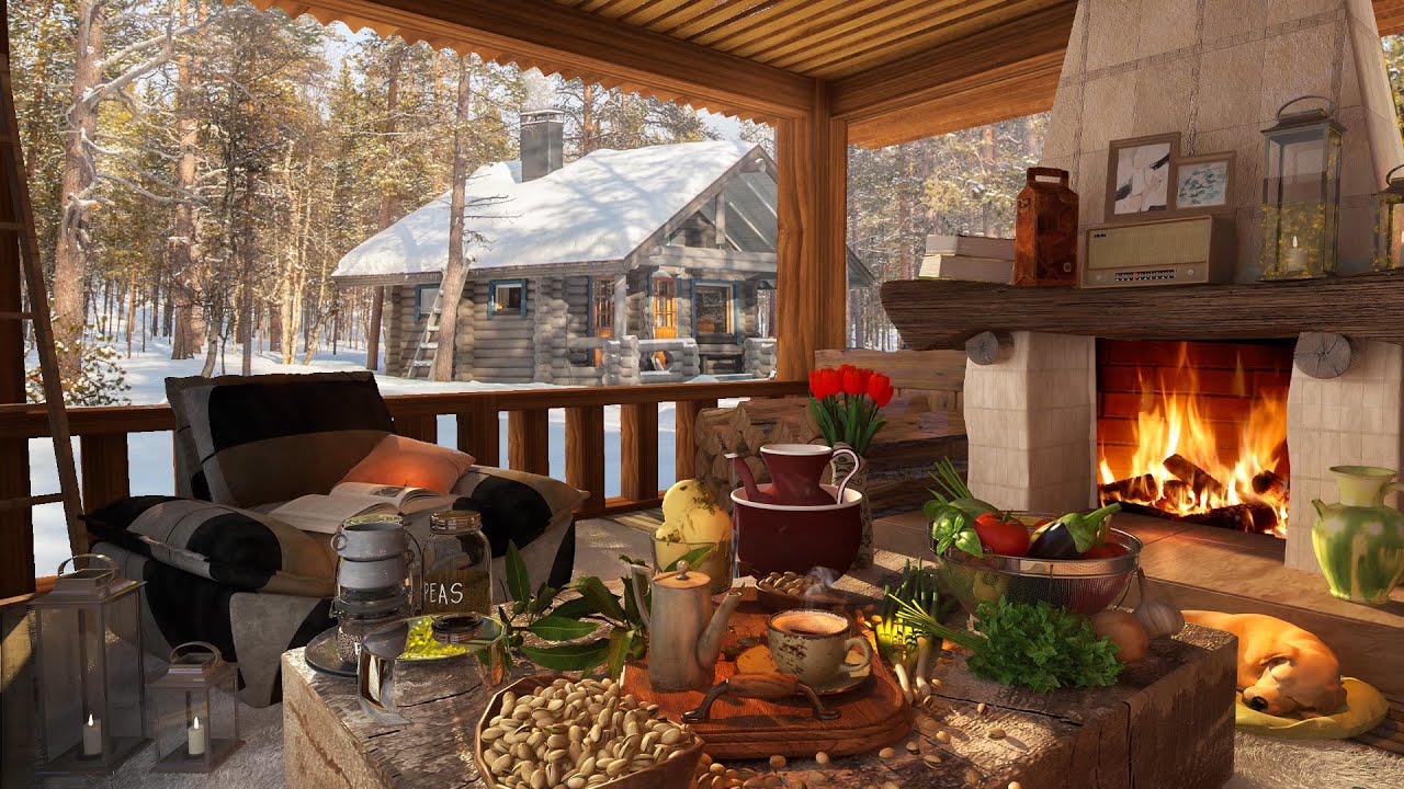 "Beautiful Winter Terrace with Warm Fireplace Ambience" by Alley Music ...