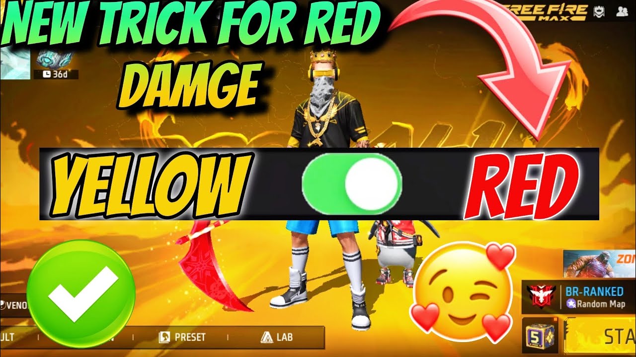 New Trick for Red damage 😎 Free Fire Max yellow to Red damge settings # ...