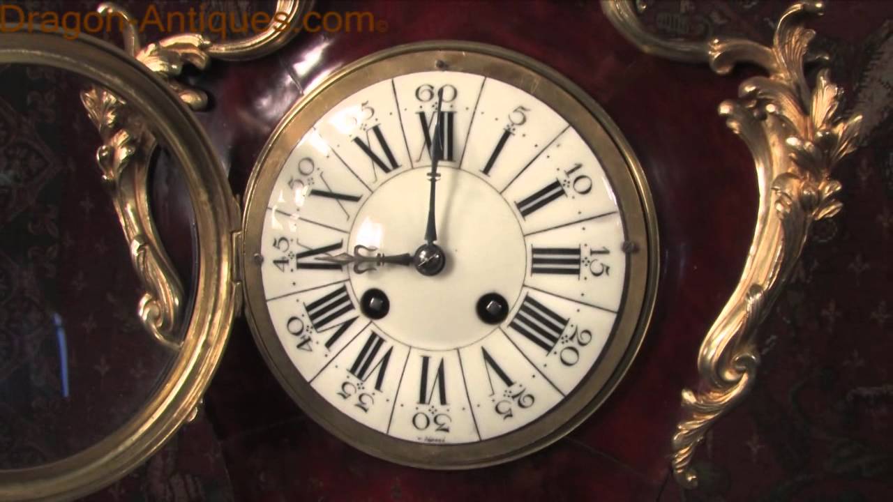 Large Rococo Antique French Red Veneer Table Clock - YouTube