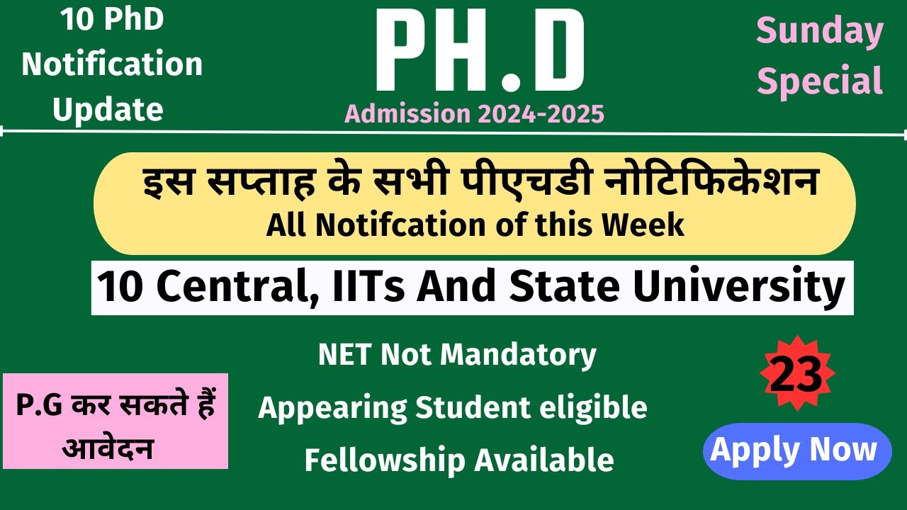 10 phd ongoing notification 2024-25 | seats : 3500+ | NET Not mandetory ...