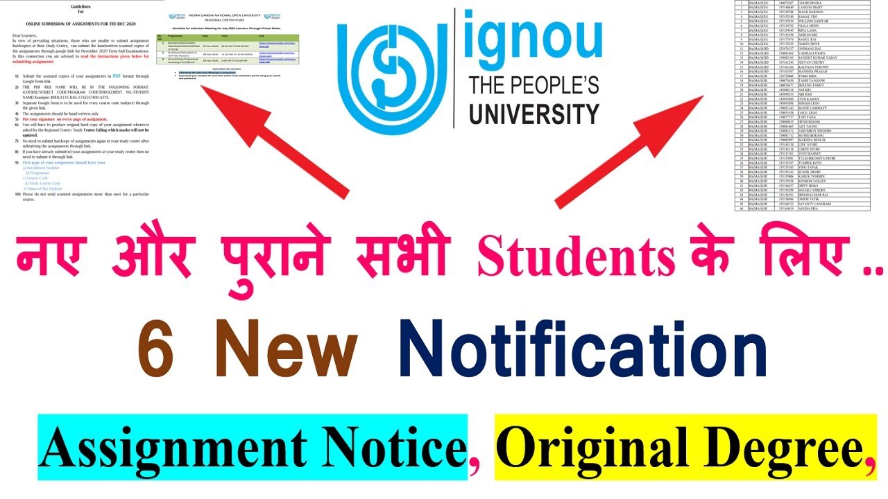 6 New Notification Released For IGNOU Students || Assignment Submission ...
