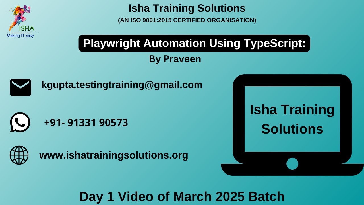 Playwright with TypeScript Day1 video on18th March 2025.call/WhatsApp us on+91-9133190573 to ...